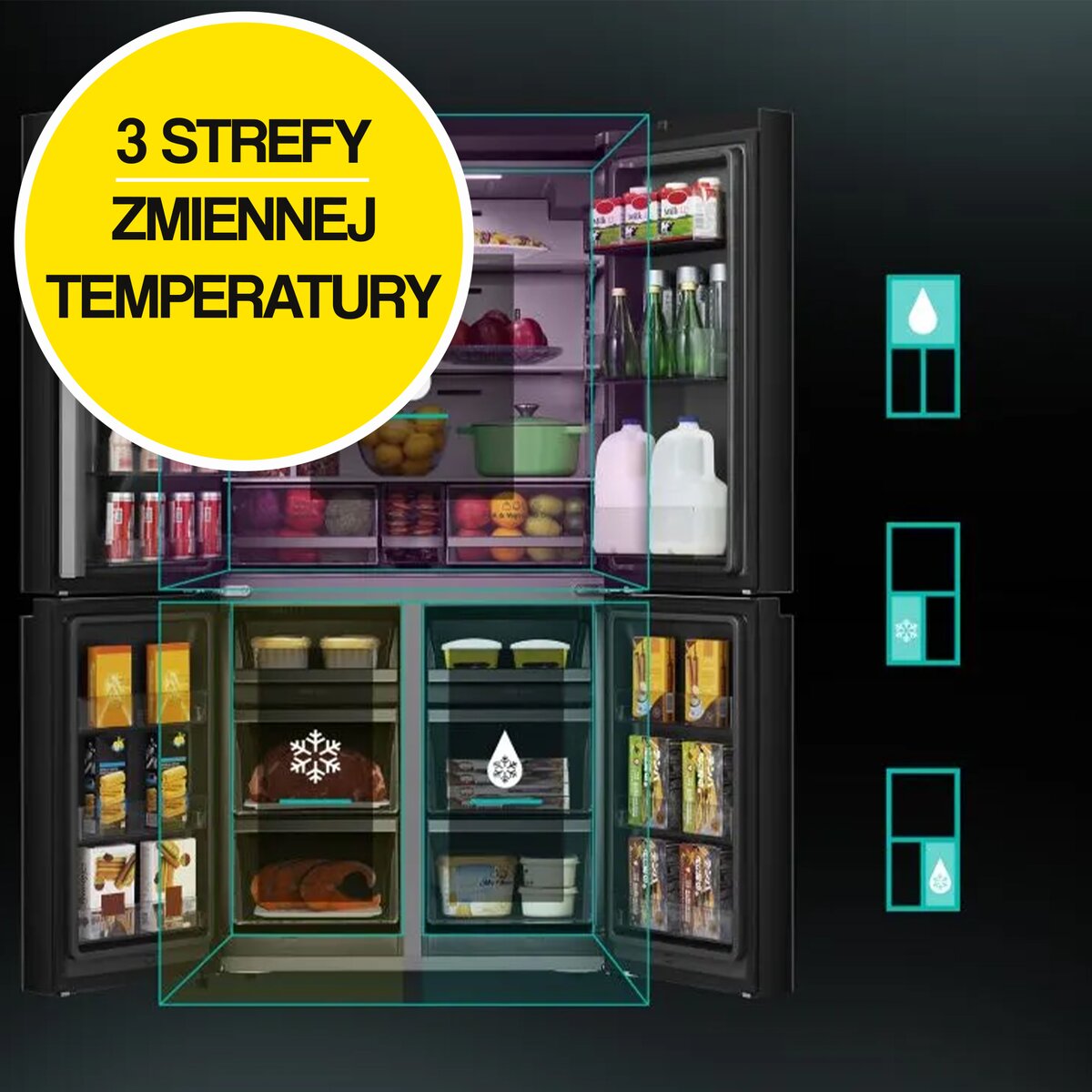 Lodówka HISENSE RQ760N4SBFE MD Side by Side No Frost 178.5cm Czarna ...